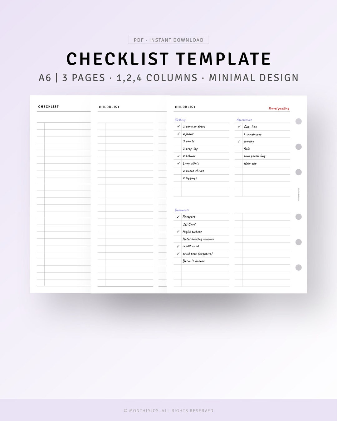 Checklist Template A6 Planner Inserts Printable Recurring - Etsy