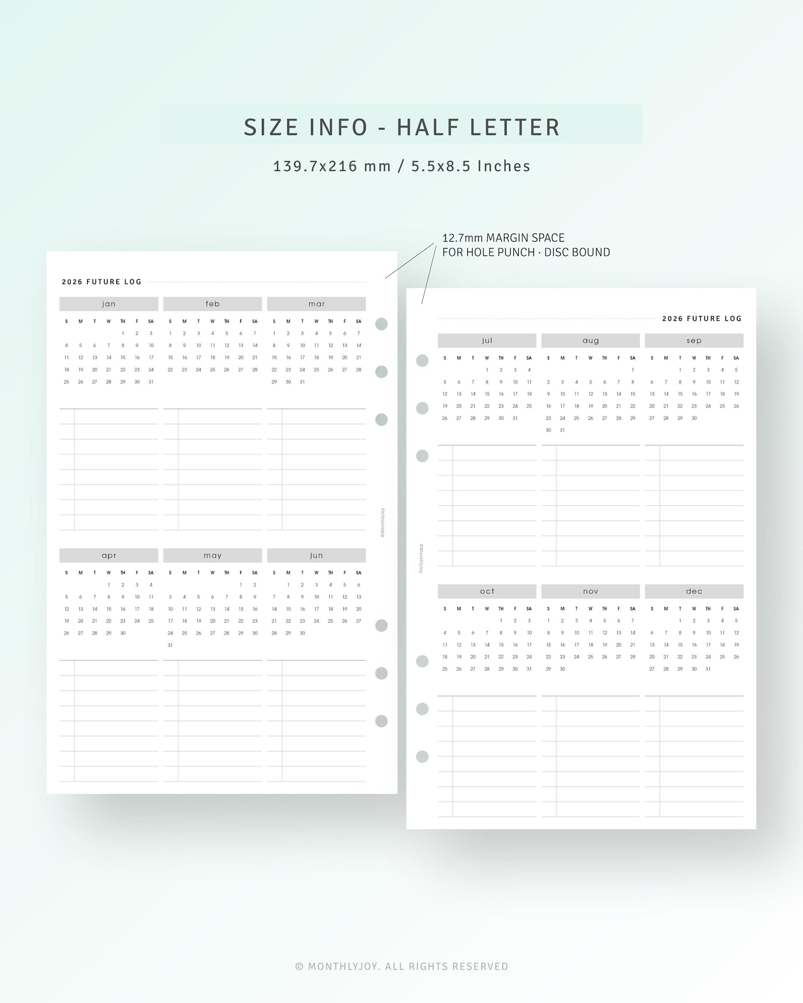 2026 Half Size Dated Planner Bundle, Complete Printable Inserts ...
