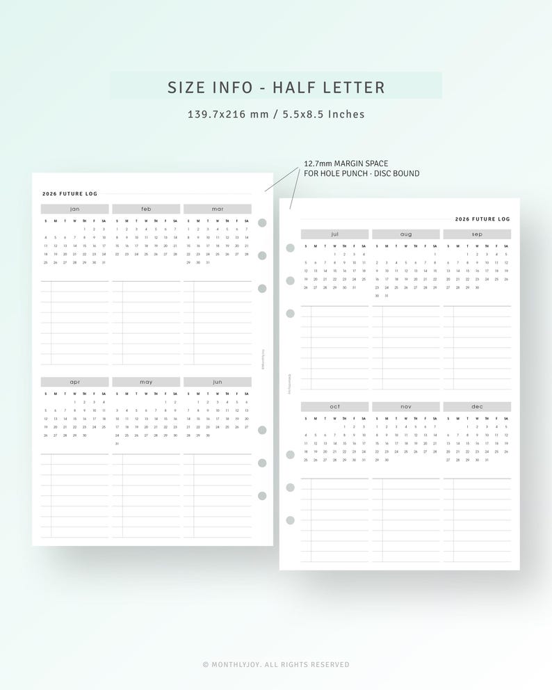 2026 Half Size Dated Planner Bundle, Complete Printable Inserts ...