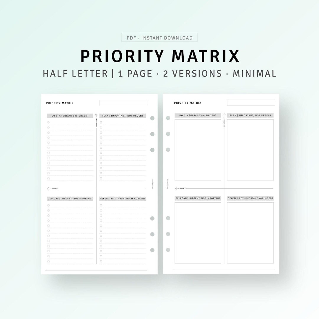 Priority Matrix Printable Half Size Inserts, Decision Matrix Template ...