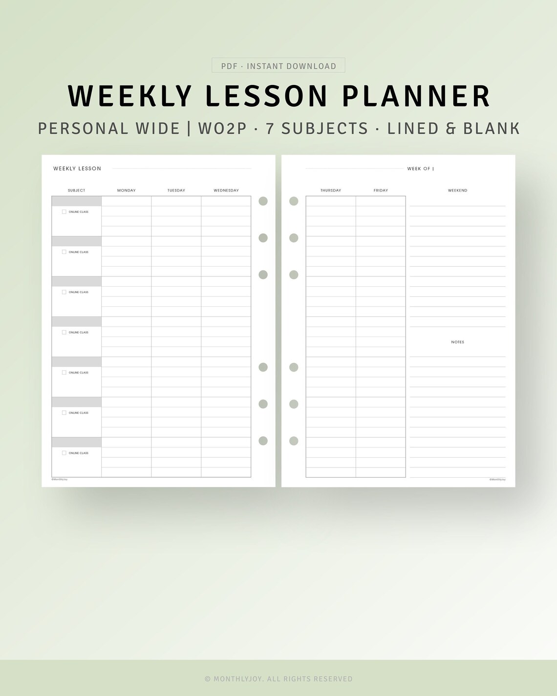 Lesson Planner Printable Personal Wide Inserts Weekly Student - Etsy