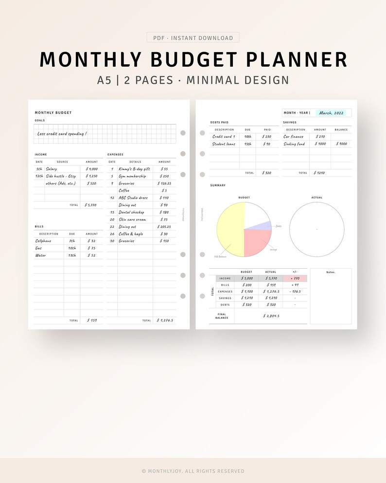 A5 Size Budget Planner Printable Money Tracker Template Bill - Etsy