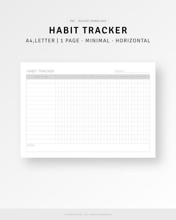 Printable Habit Tracker Template A4 Planner US Letter Size | Etsy