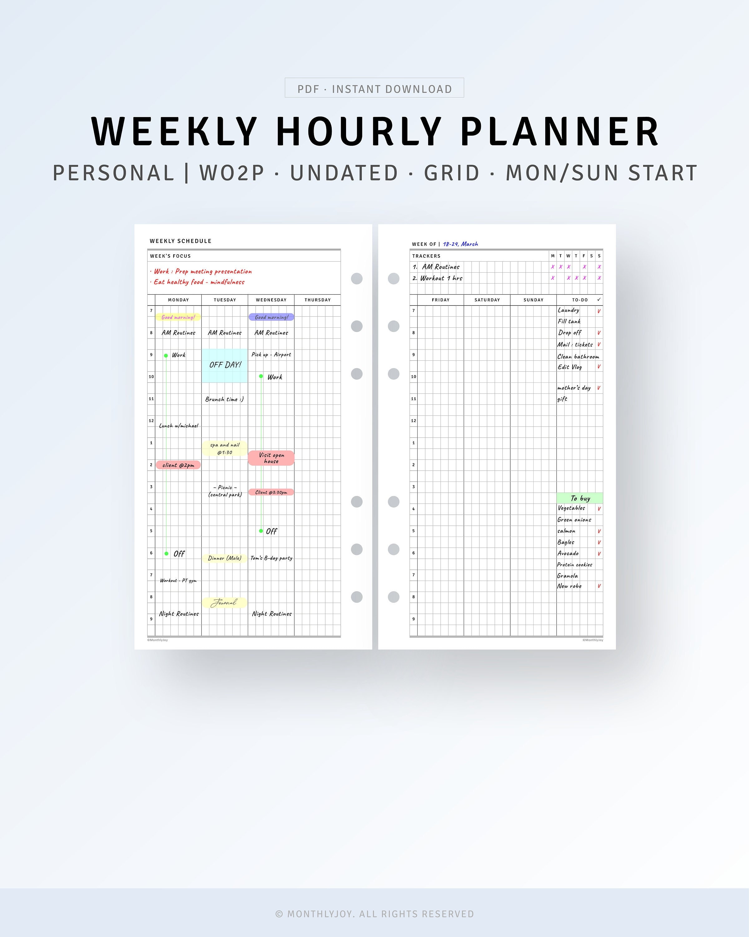 Personal Printable Weekly Schedule Template Weekly Hourly - Etsy