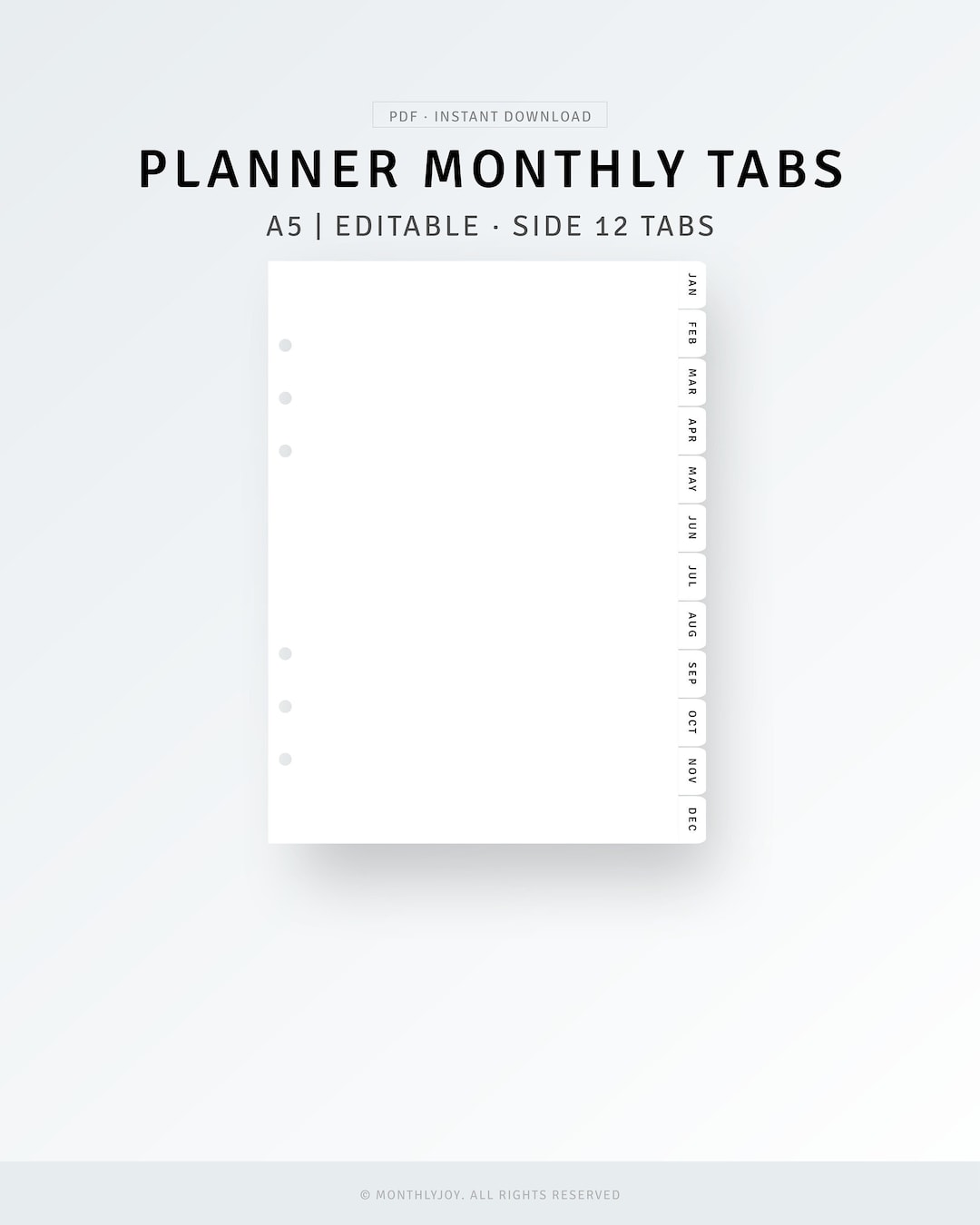 A5 Size Planner Monthly Dividers Printable Monthly 12 Side Tabs, PDF ...
