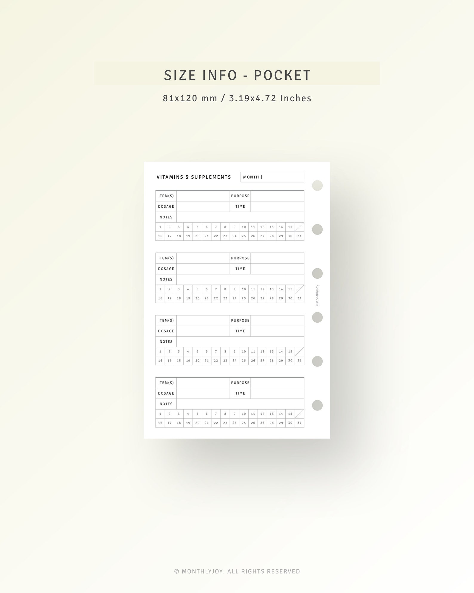 Pocket Medication Log Tracker Printable Vitamin Log | Etsy