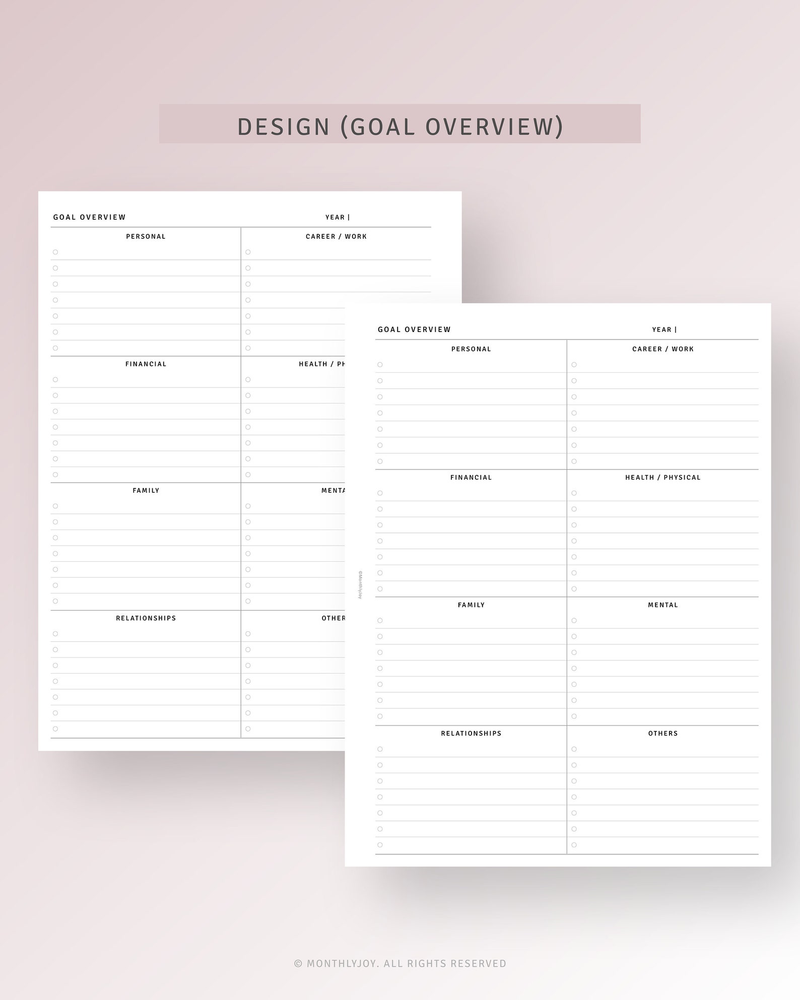 HP Classic, Goal Overview Planner Printable 8 Area Life Goal Template ...