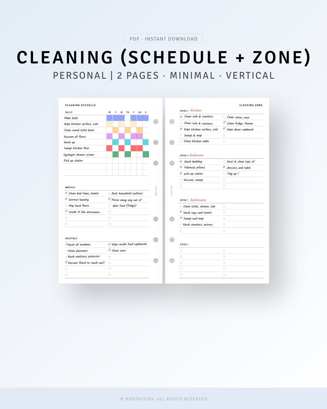 Personal, Cleaning Schedule Printable Zone Cleaning Planner, Cleaning ...