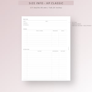 Meeting Notes Printable HP Classic Inserts, Meeting Minutes Template ...