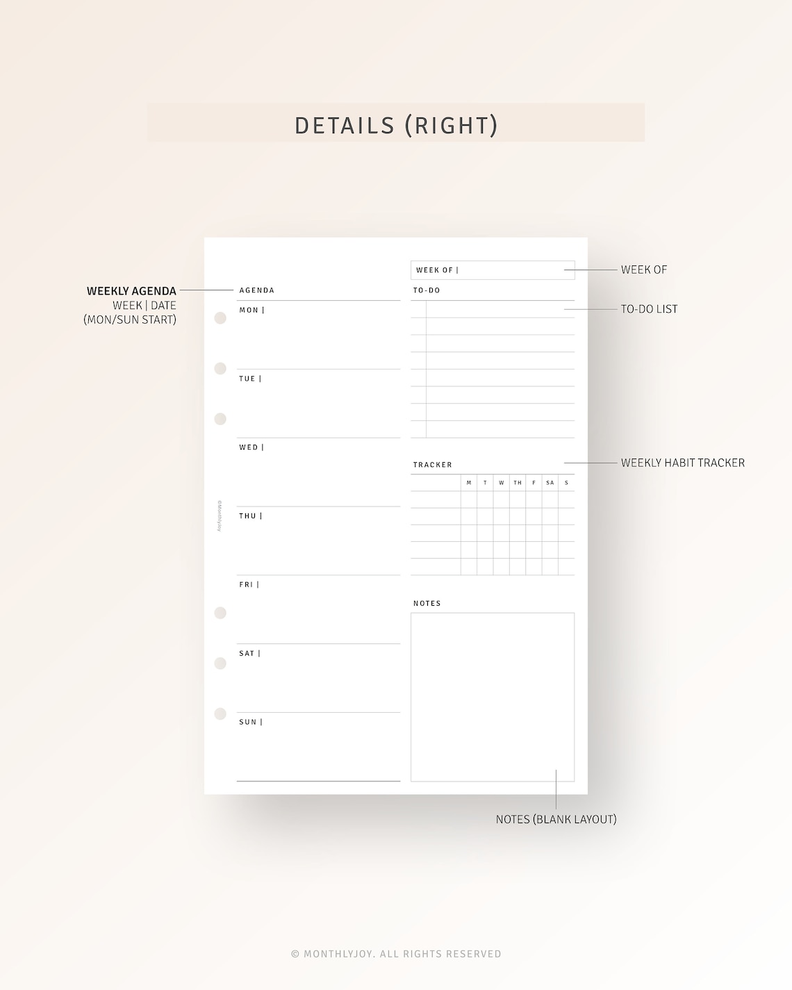 Undated Weekly Planner A5 Size Printable Weekly Agenda With - Etsy
