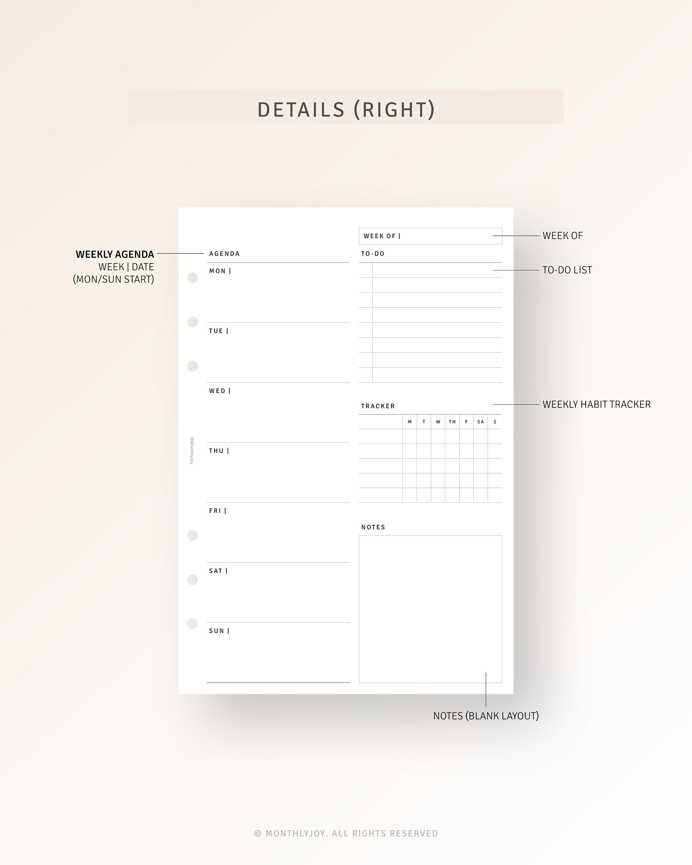 Undated Weekly Planner A5 Size Printable Weekly Agenda With - Etsy