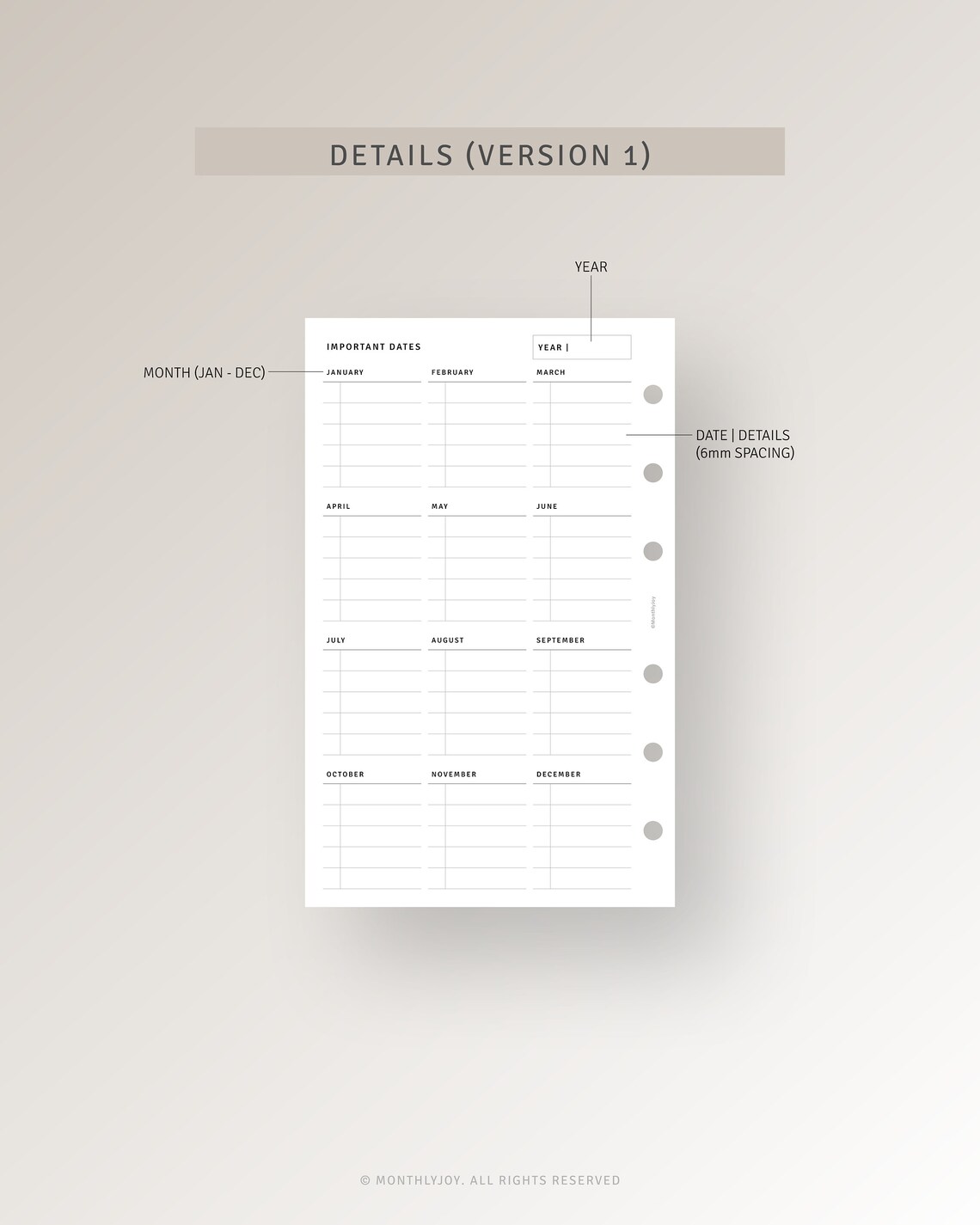 Yearly Overview Printable Birthday Event Anniversaries Tracker Template ...