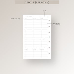 Important Dates Printable FC Compact Inserts, Birthday Event ...