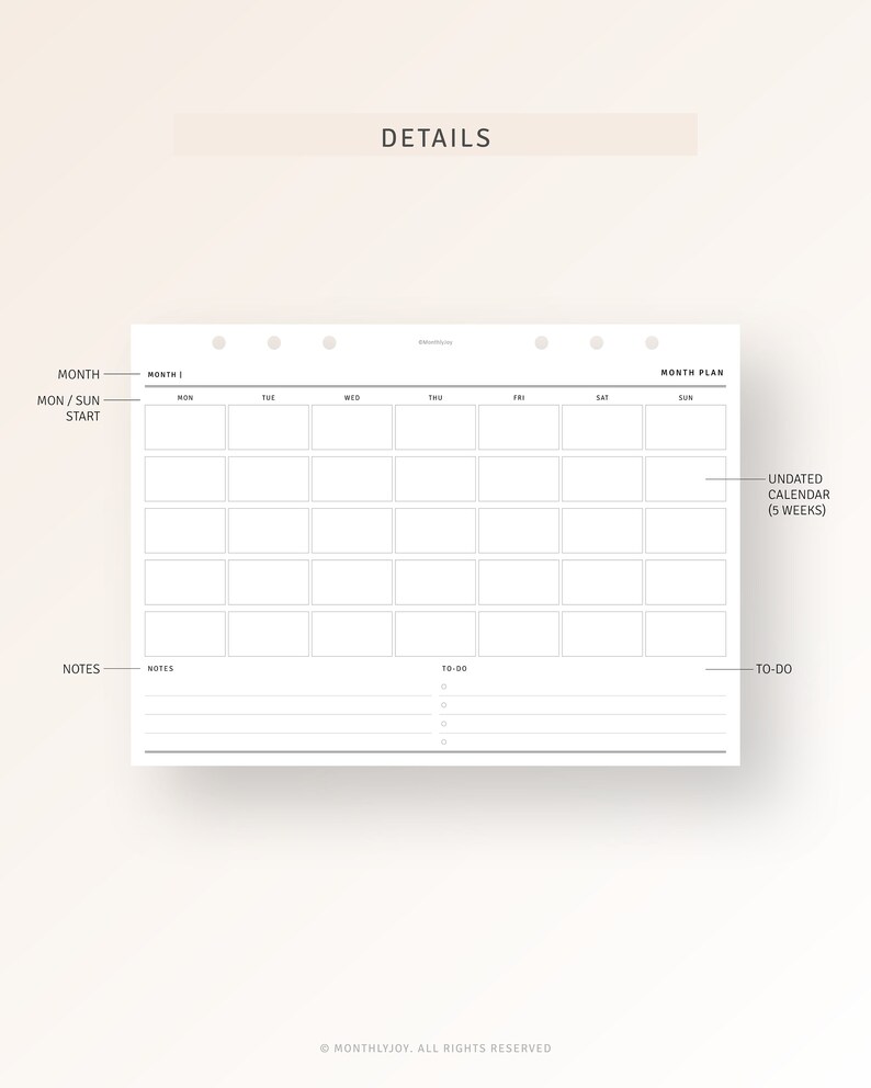 A5 Ring Monthly Planner Pdf Inserts Printable Monthly Layout - Etsy