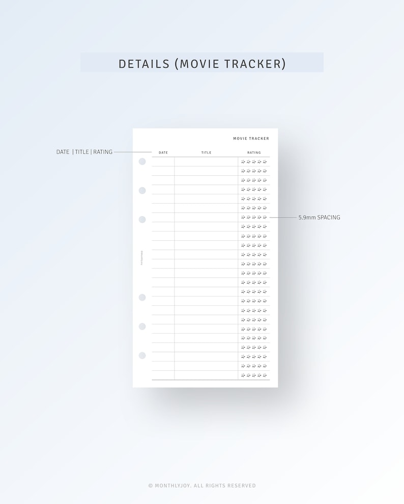 Personal Movie Tracker Movie Journal Printable Movie Watch - Etsy