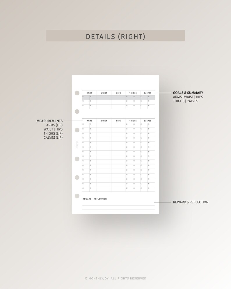 Body Measurement Tracker FC Compact Inserts Printable - Etsy