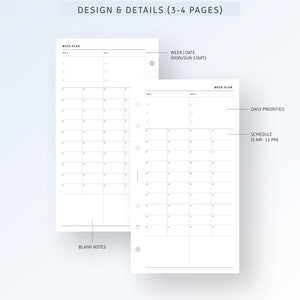 Personal, Week on 4 Pages Printable Weekly Calendar Layout Pages, Time ...