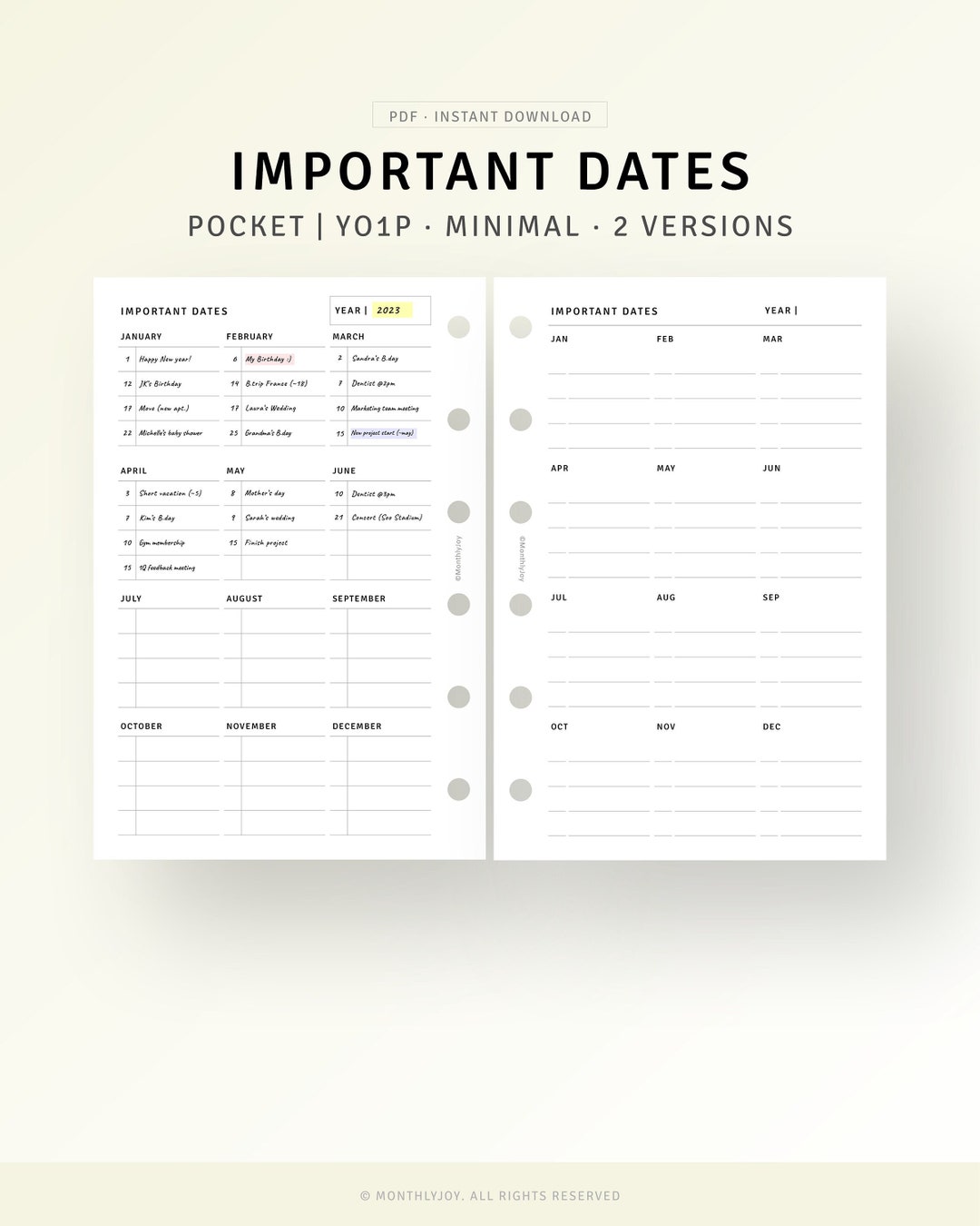 Birthday Tracker Reminder Template Printable Pocket Planner - Etsy