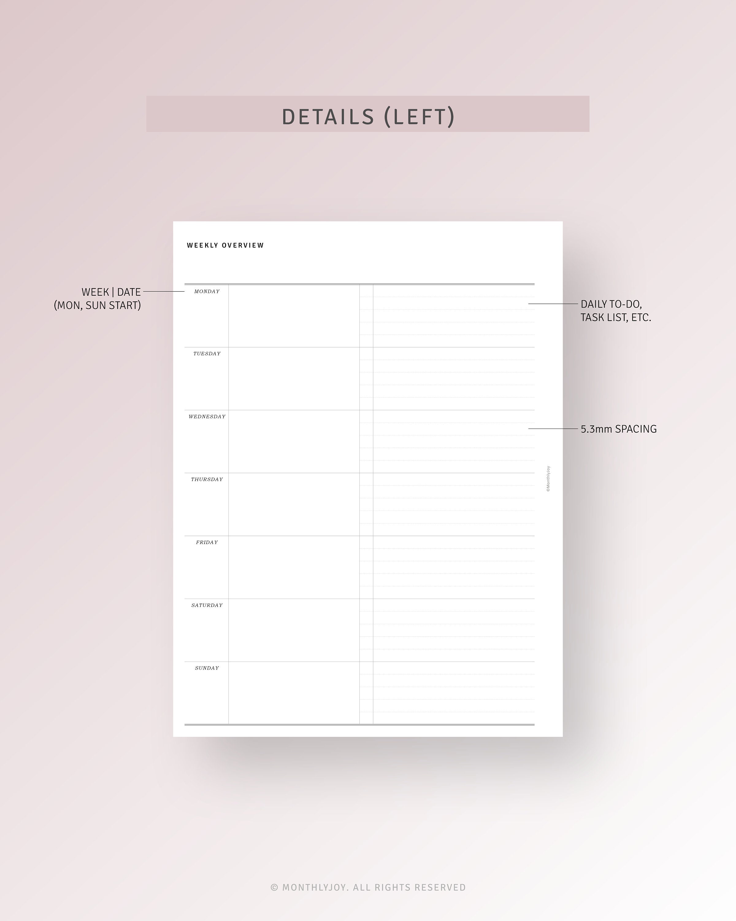 Weekly Overview Template HP Classic Inserts Printable Undated Weekly ...
