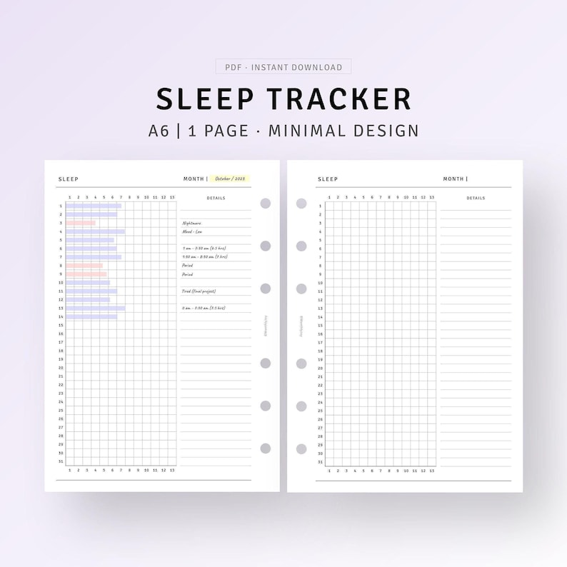 Sleep Tracker A6 Inserts Printable Sleep Circle Diary Template, Sleep ...