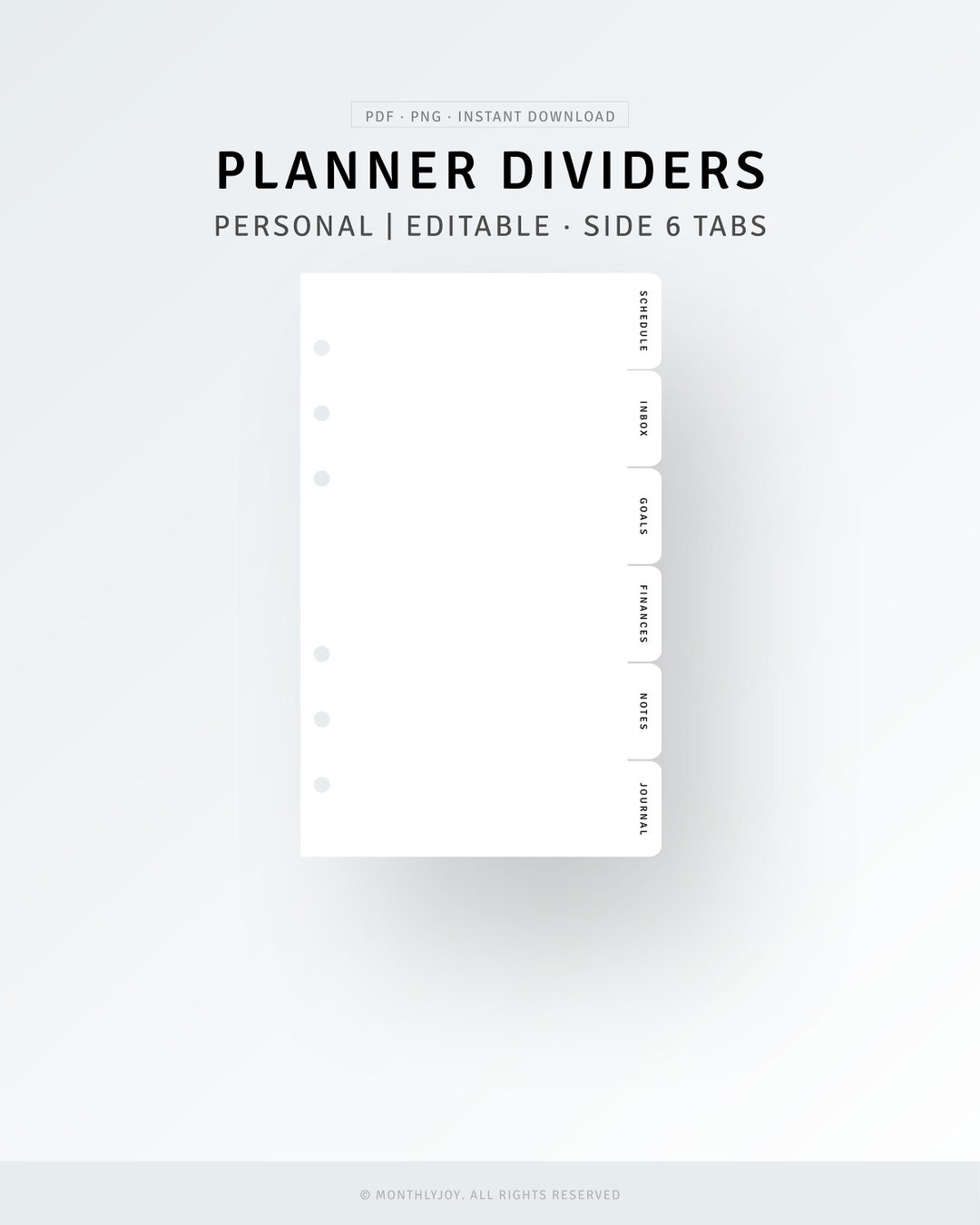 Printable Personal Size Planner Dividers Template | PDF, PNG | Editable ...