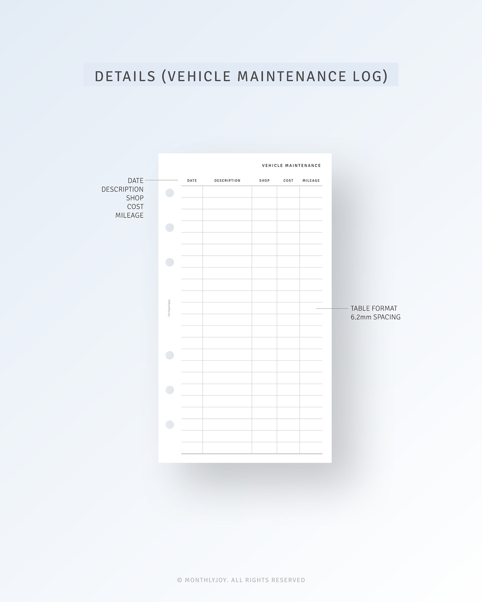 Personal Car Maintenance Log Printable Inserts Car Repair | Etsy