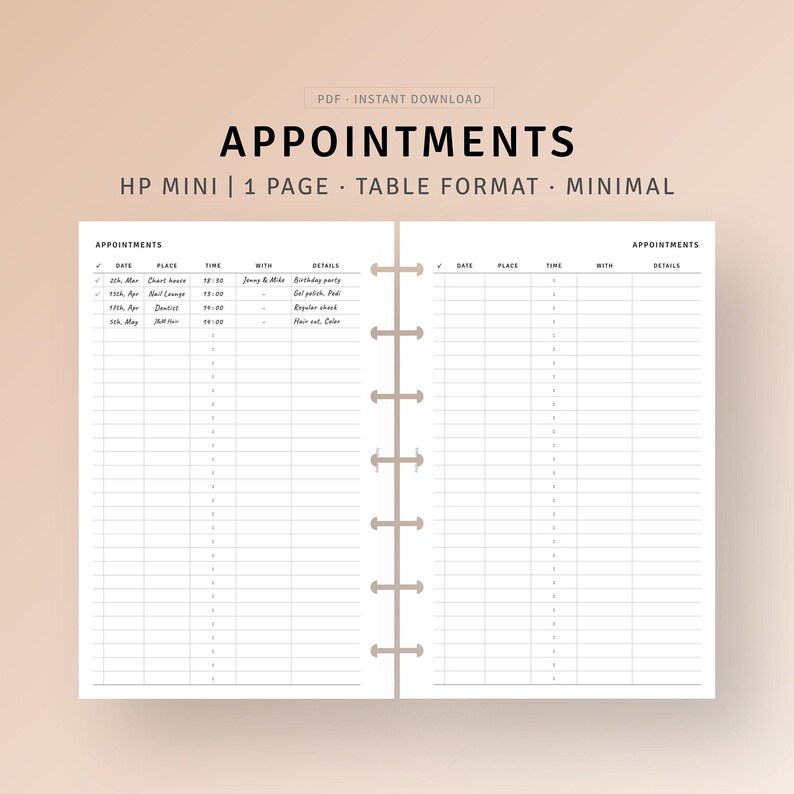 Appointments Tracker Printable Happy Planner Mini Inserts, Appointment ...