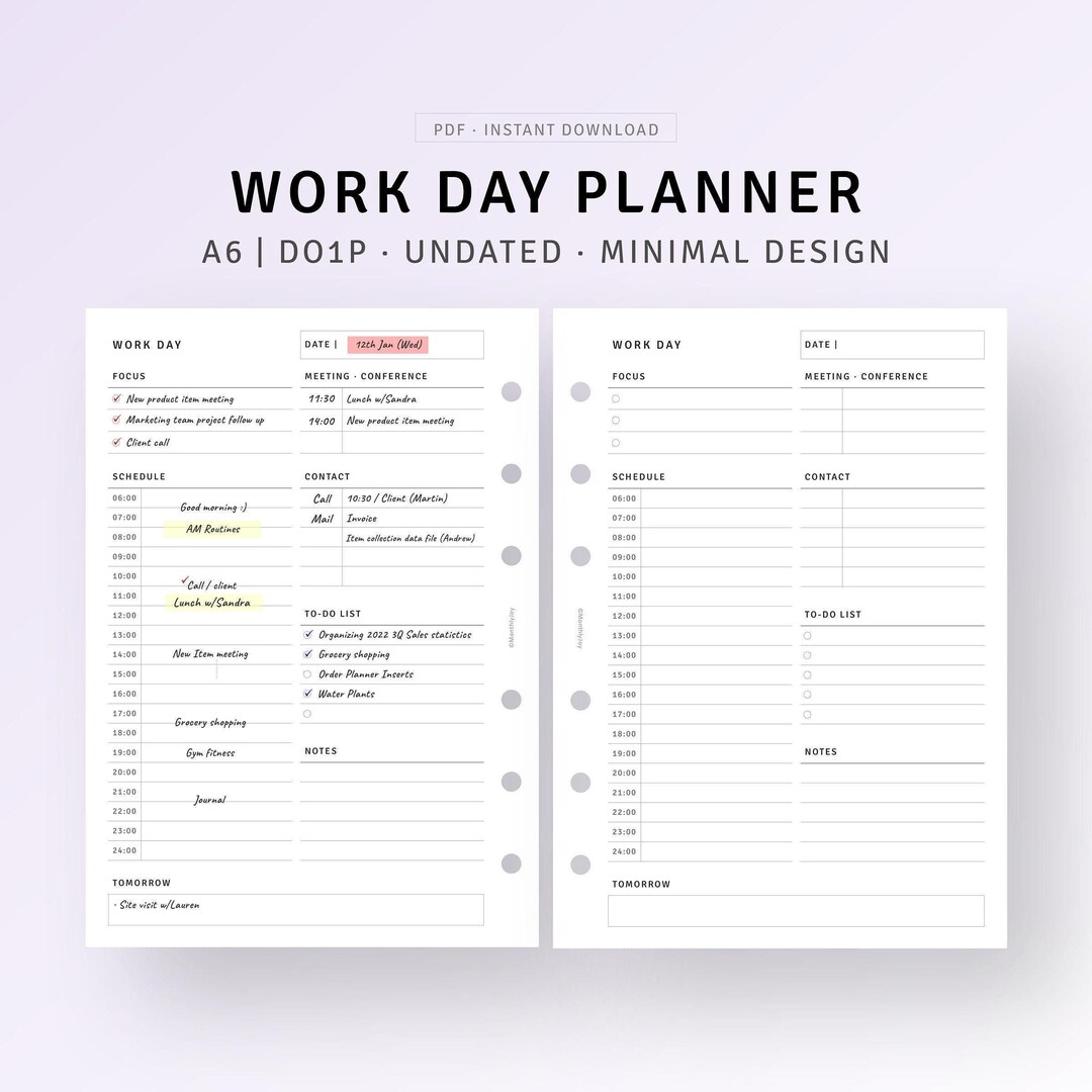 Daily Work Planner Printable Productivity Business Planner, Daily Task ...