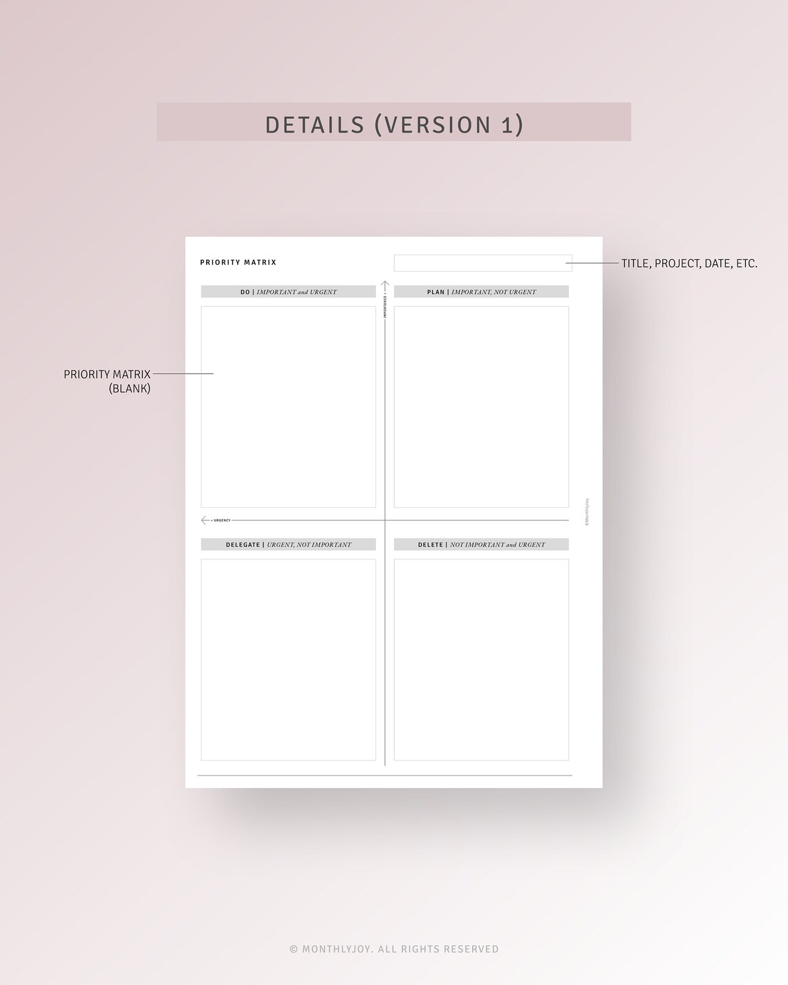 Priority Matrix Printable Template HP Classic Inserts, Decision Matrix ...