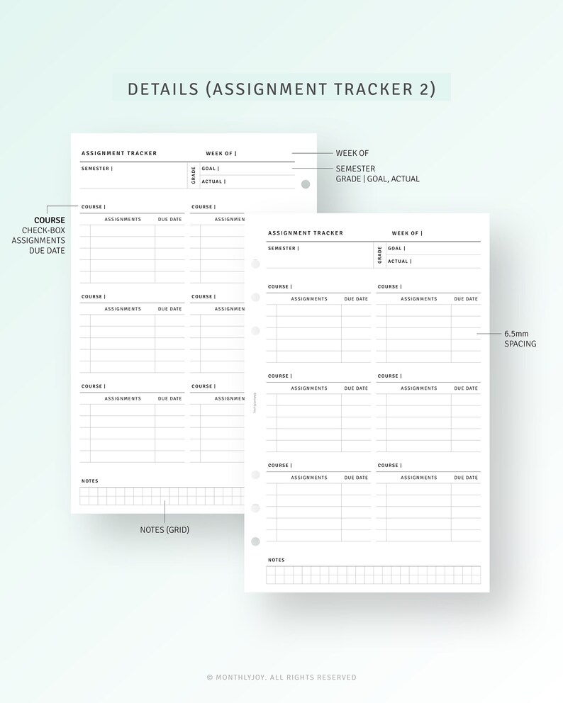 Assignment Tracker Printable Homework Tracker for Student, College New ...