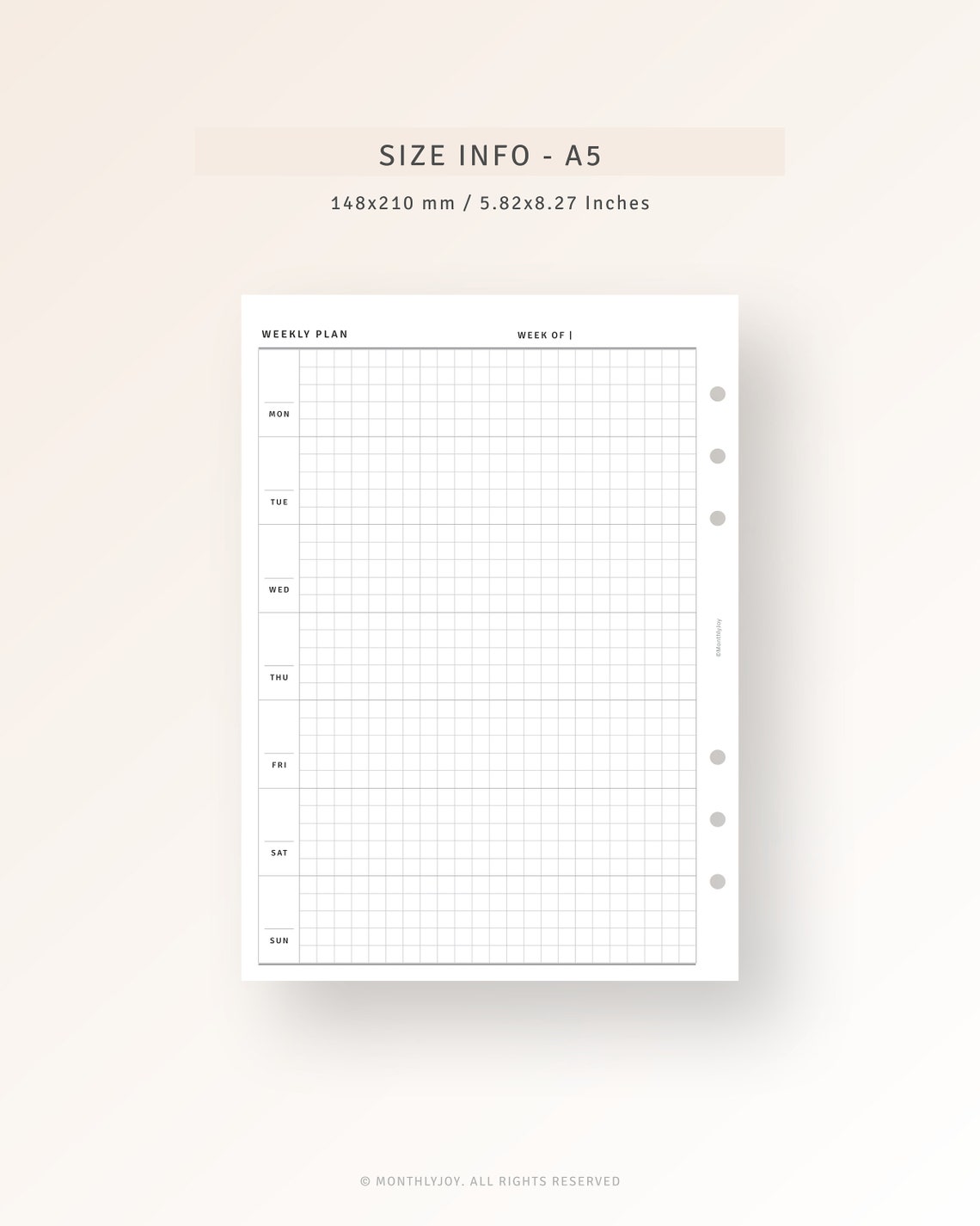 A5 Size Week on One Page Printable Weekly Planner PDF - Etsy