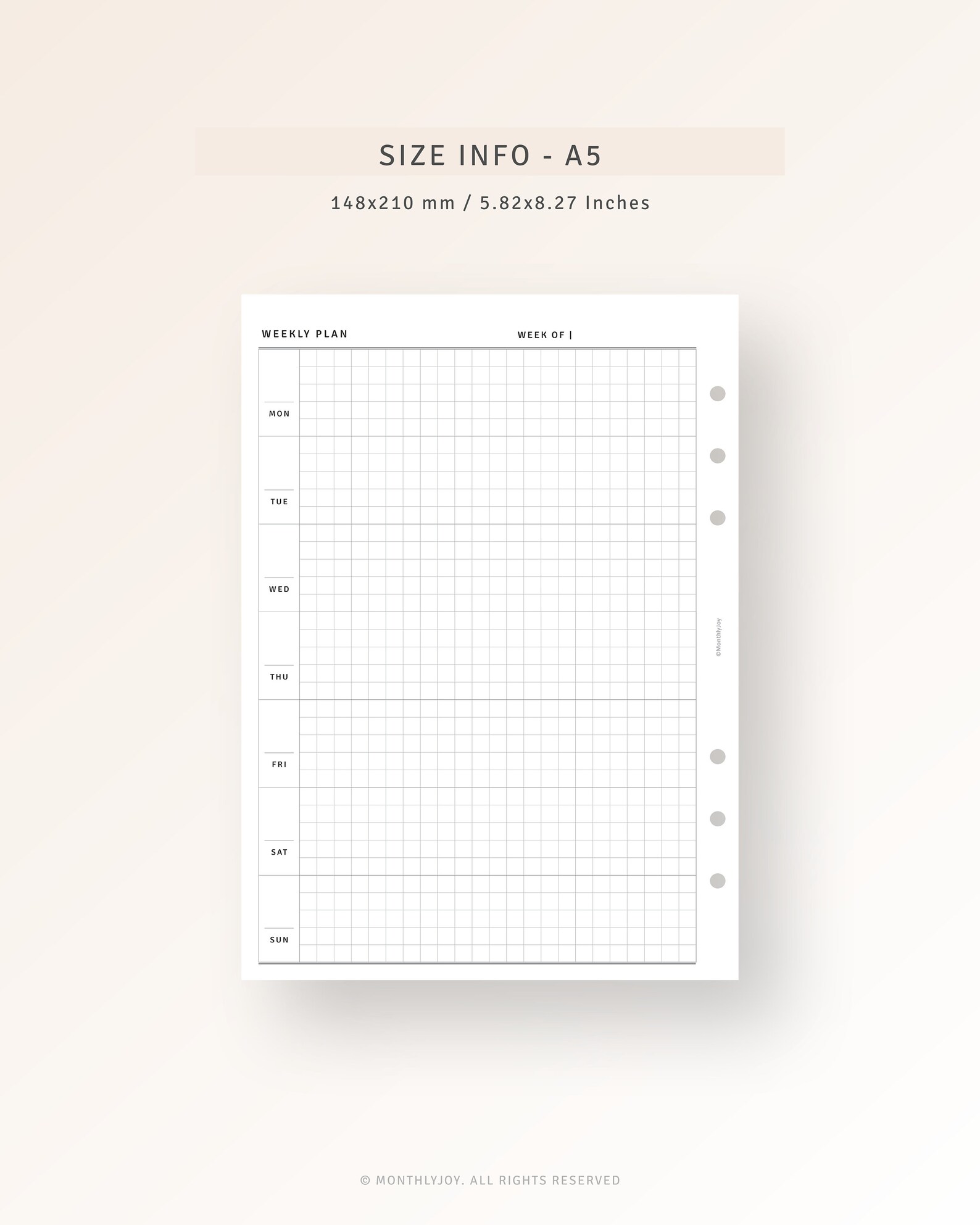 A5 Size Week on One Page Printable Weekly Planner PDF - Etsy