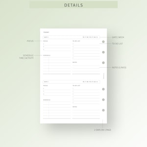 Daily Planner Printable 2 Days on 1 Page Personal Wide Inserts, Undated ...