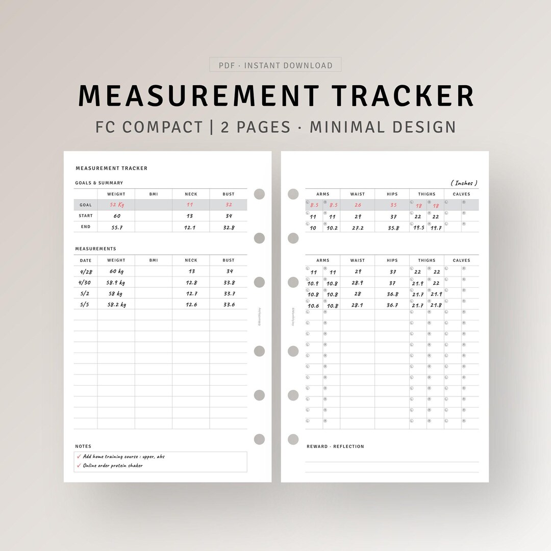 Body Measurement Tracker FC Compact Inserts Printable Weight Loss ...