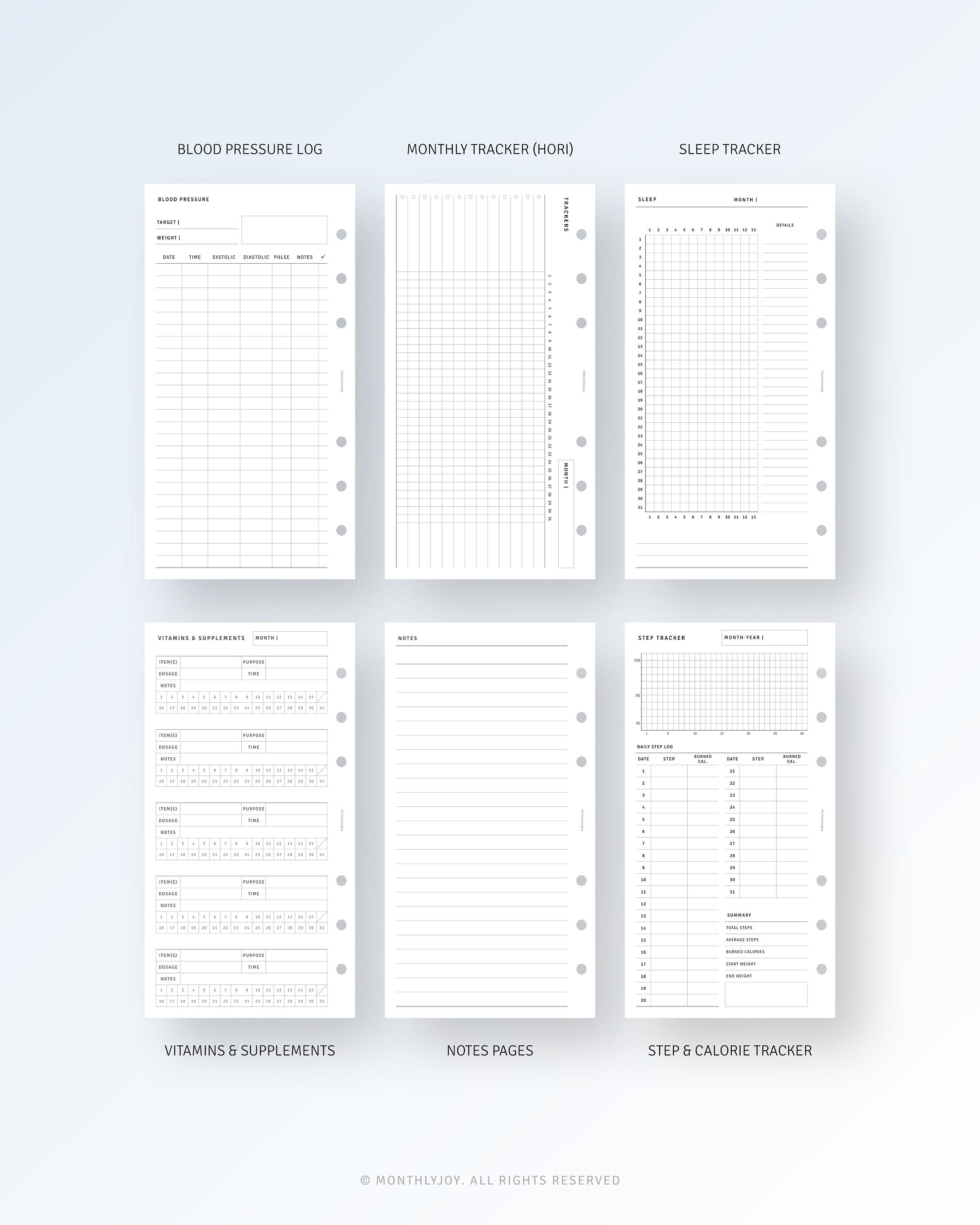 18+ Health Fitness Planner Printable Personal Inserts Bundle, Weight ...