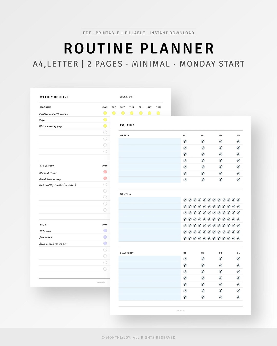 Routine Tracker Printable A4/letter Size Planner, Morning Habit Journal ...