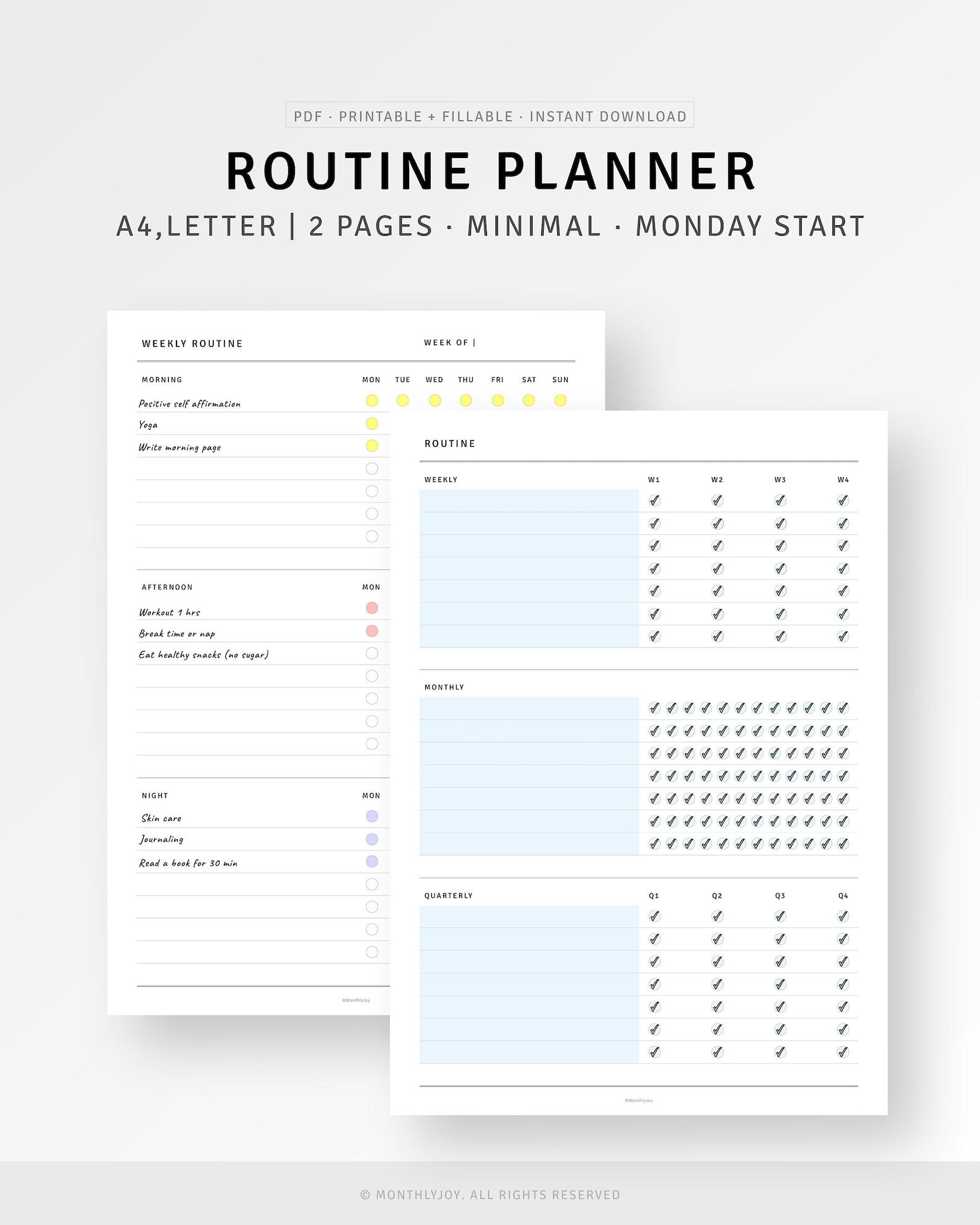 Routine Tracker Printable A4/letter Size Planner, Morning Habit Journal ...