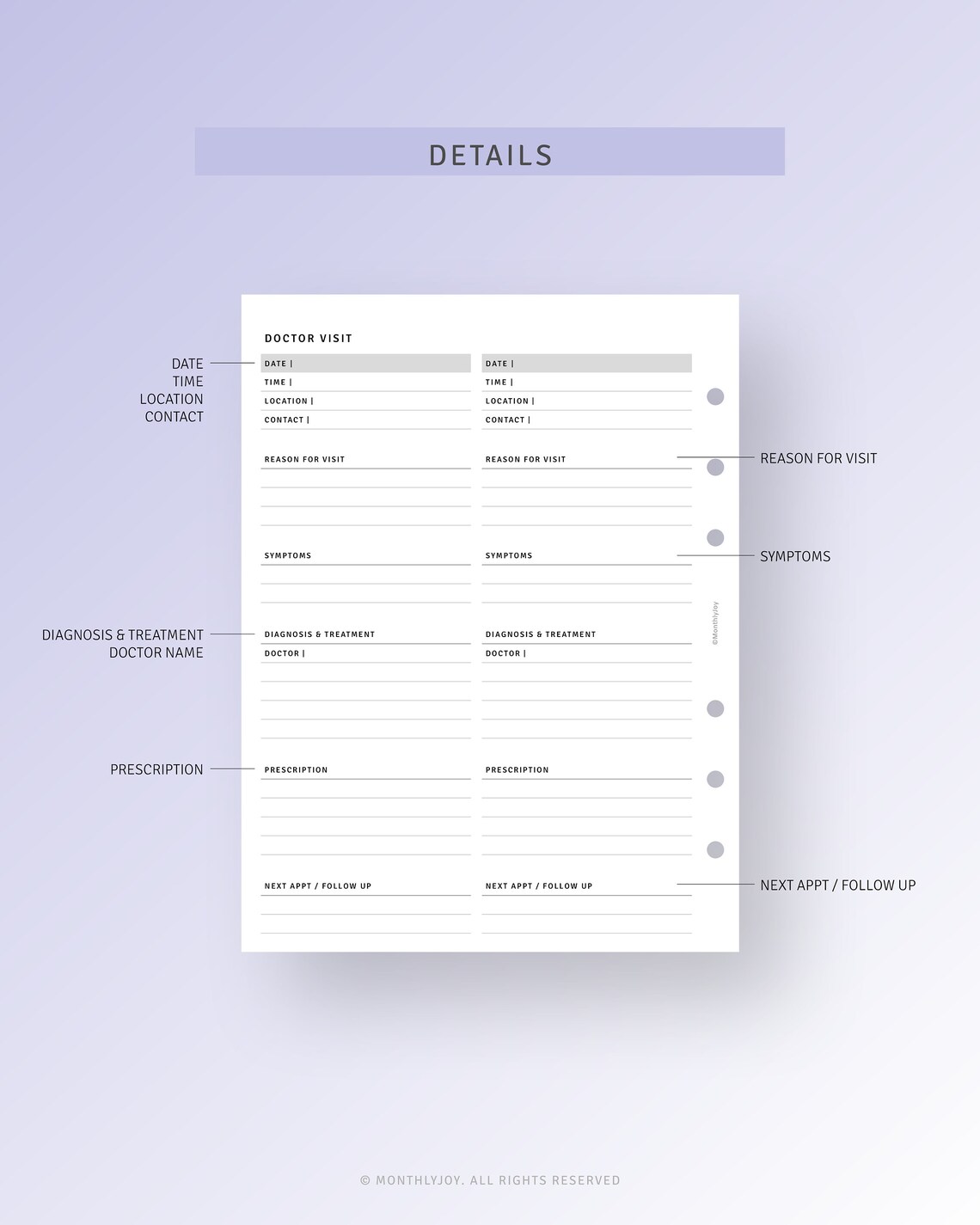 Doctor Visits Printable B6 Ring Inserts, Doctor Appointments Planner ...