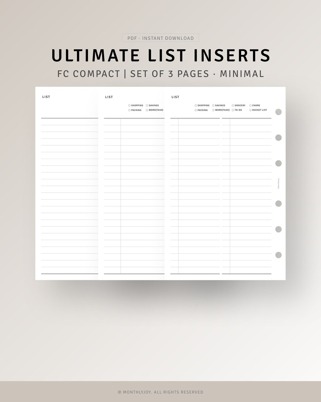 List Tracker Printable FC Compact Inserts PDF, Grocery Shopping List ...