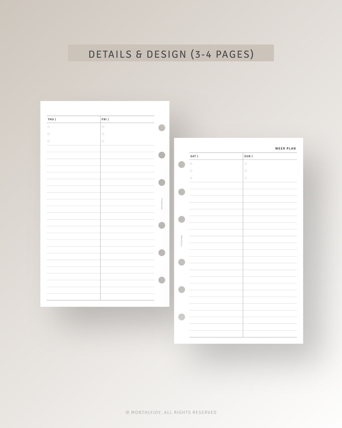 Week on 4 Pages With Calendar Printable FC Compact Inserts, Undated ...