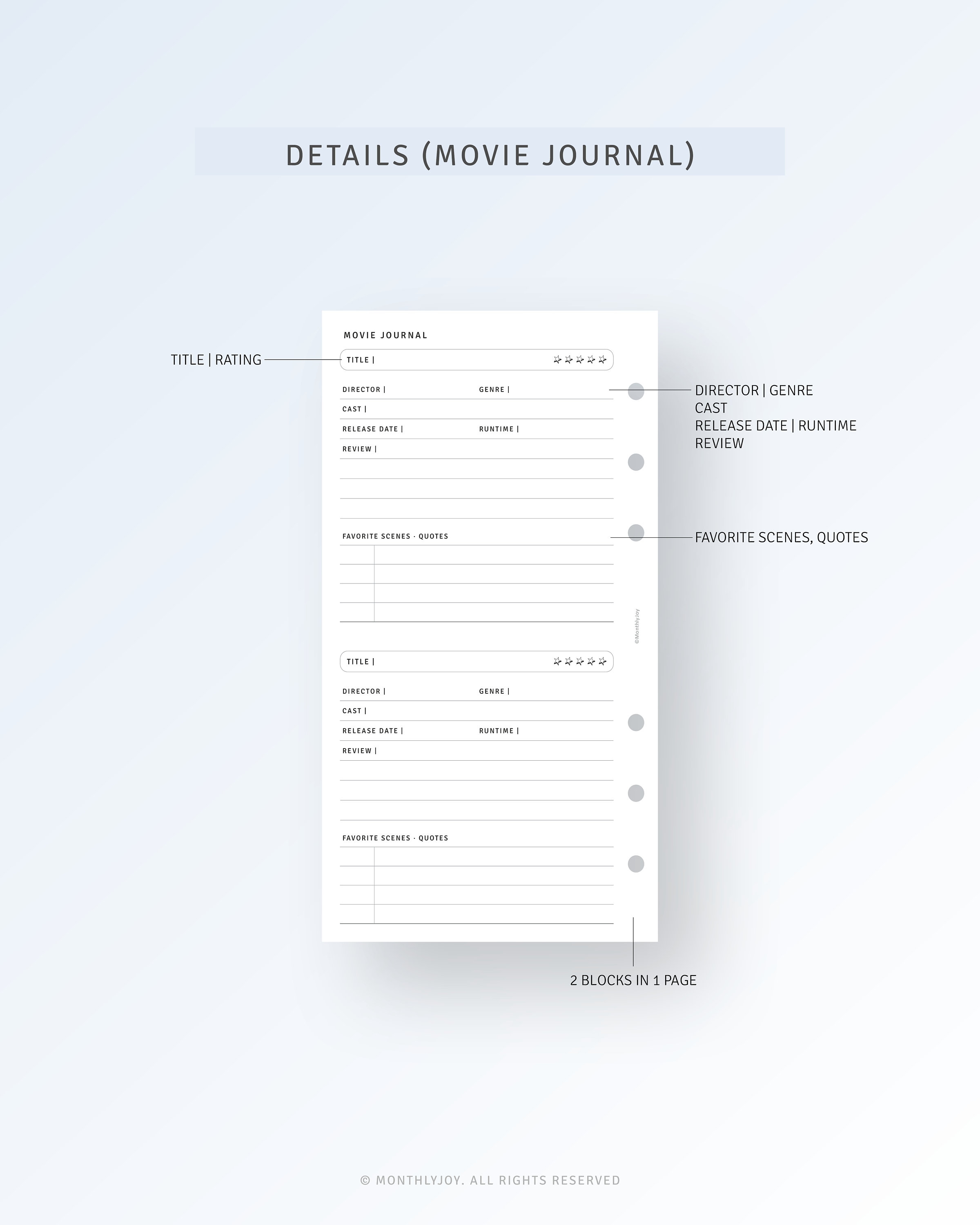 Personal Movie Tracker Movie Journal Printable Movie Watch - Etsy