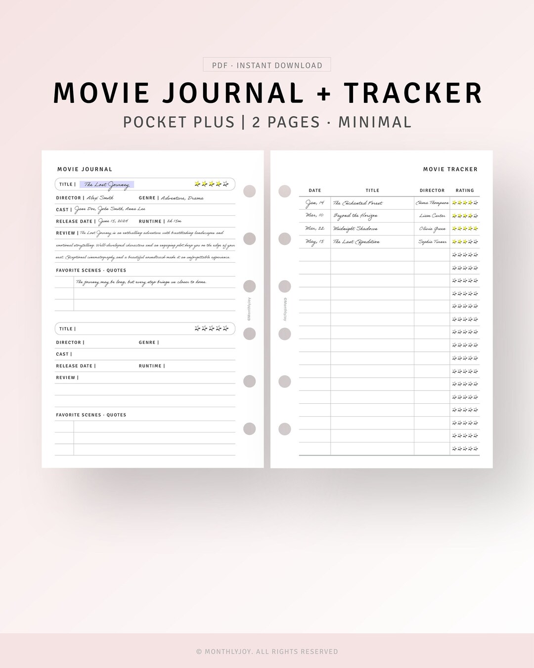 Movie Journal Printable Movie Tracker Pocket Plus Inserts, TV Series ...