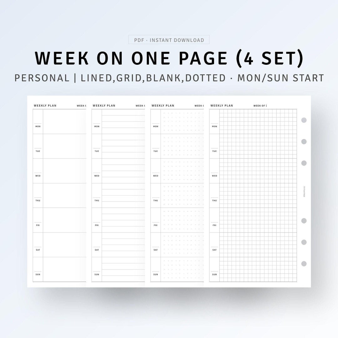 Personal, Week on One Page Printable Weekly Schedule Organizer, Minimal ...
