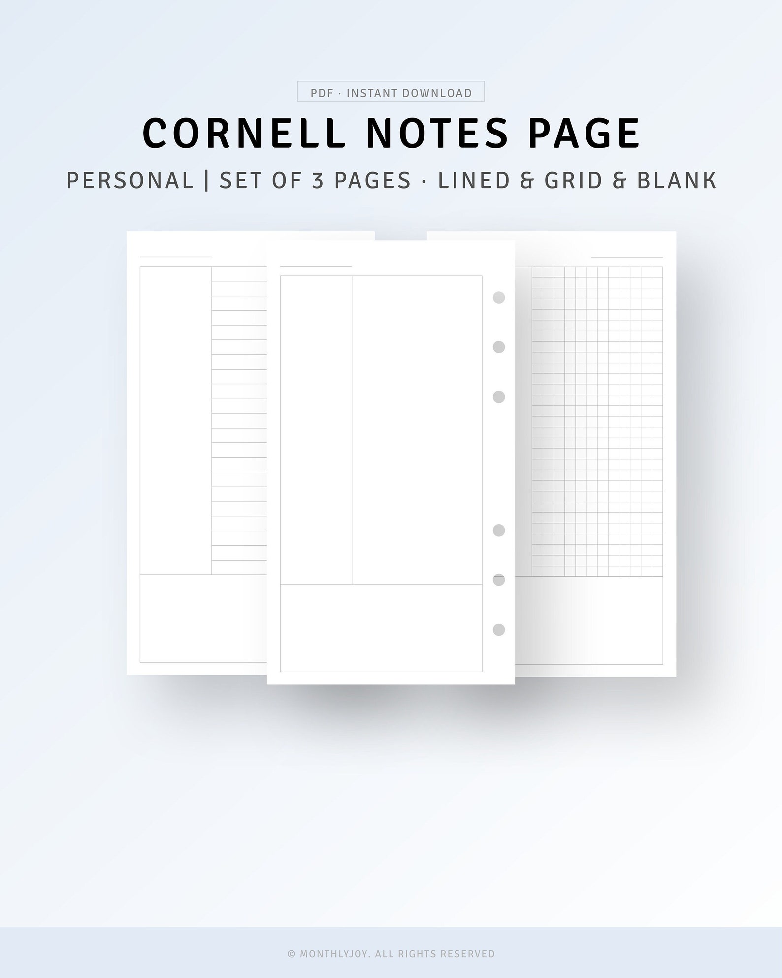 Personal Cornell Notes Page Printable Notes Page Cornell - Etsy