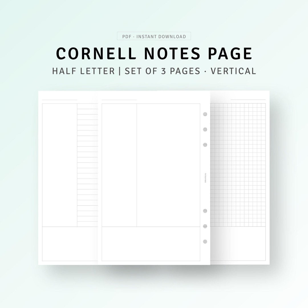 Cornell Notes Taking Printable Half Letter Planner, Study Notes ...