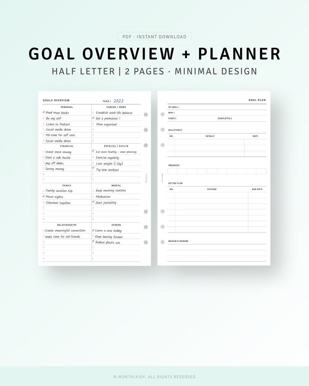 Paper & Party Supplies Goal Setting Templates for 2021 Half Letter ...