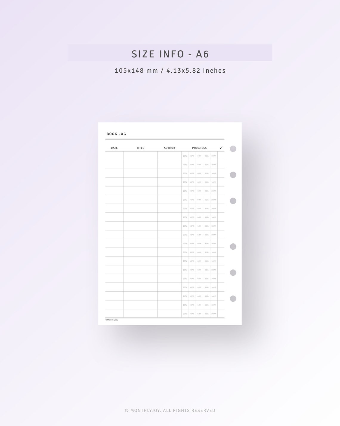 Reading Journal Printable A6 Inserts Book Reading Log Book - Etsy