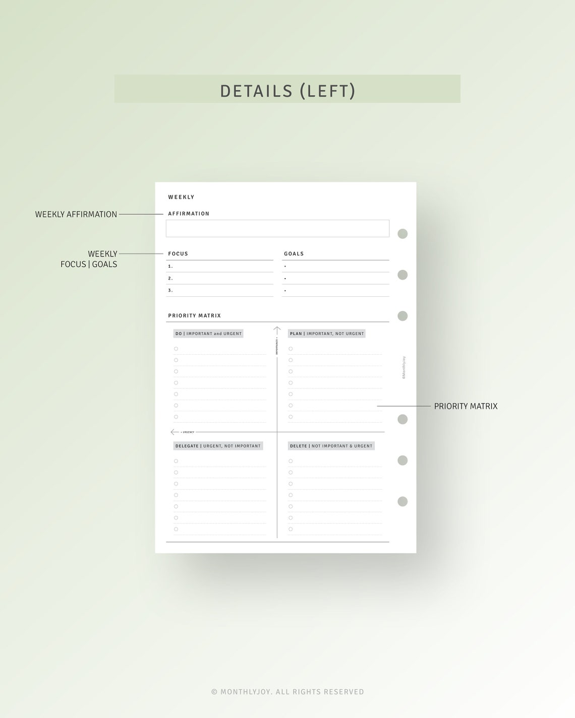 Weekly Planning With Priority Matrix Personal Wide Printable Weekly ...