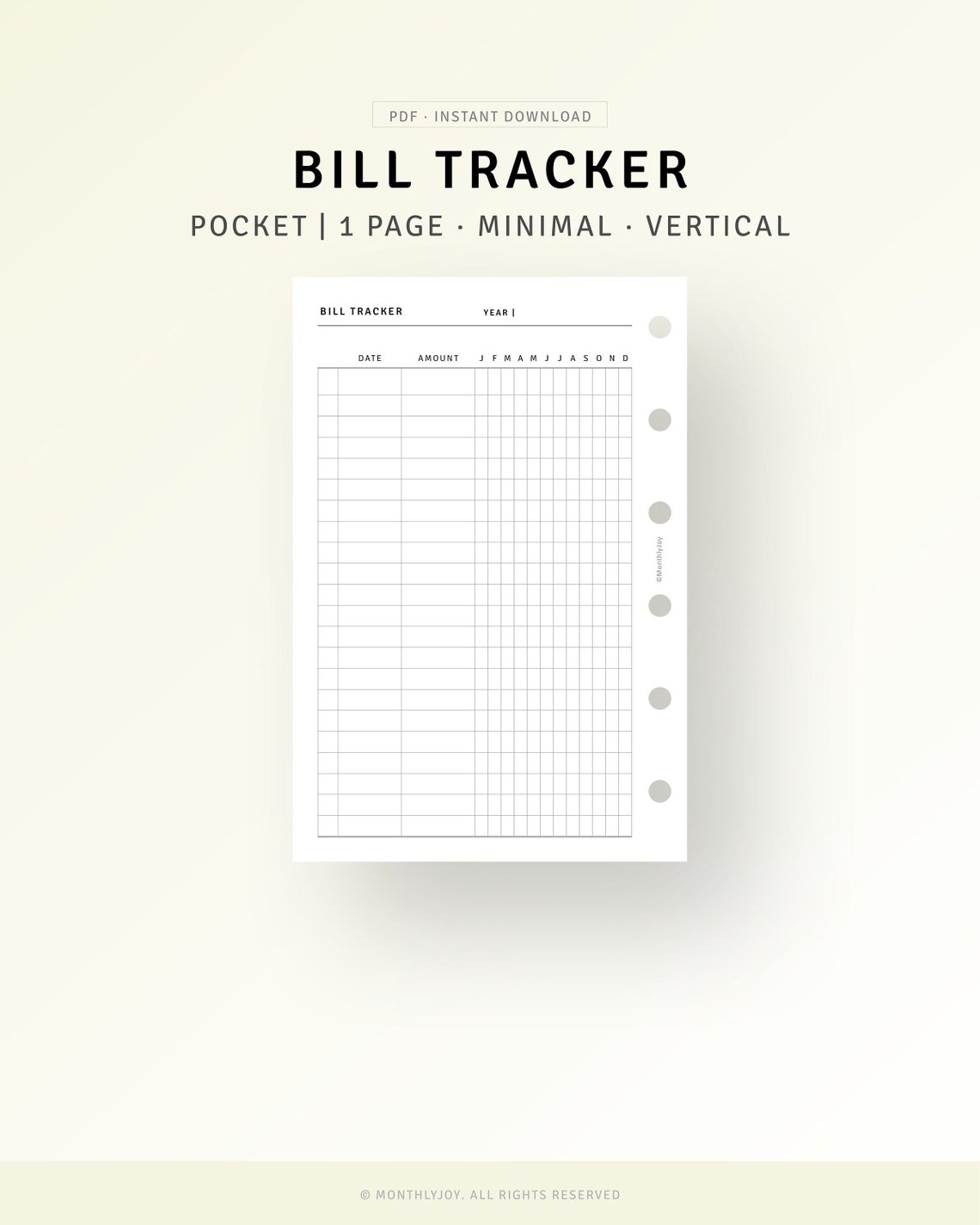 Bill Tracker Pocket Ring Inserts Printable Annual Payment - Etsy