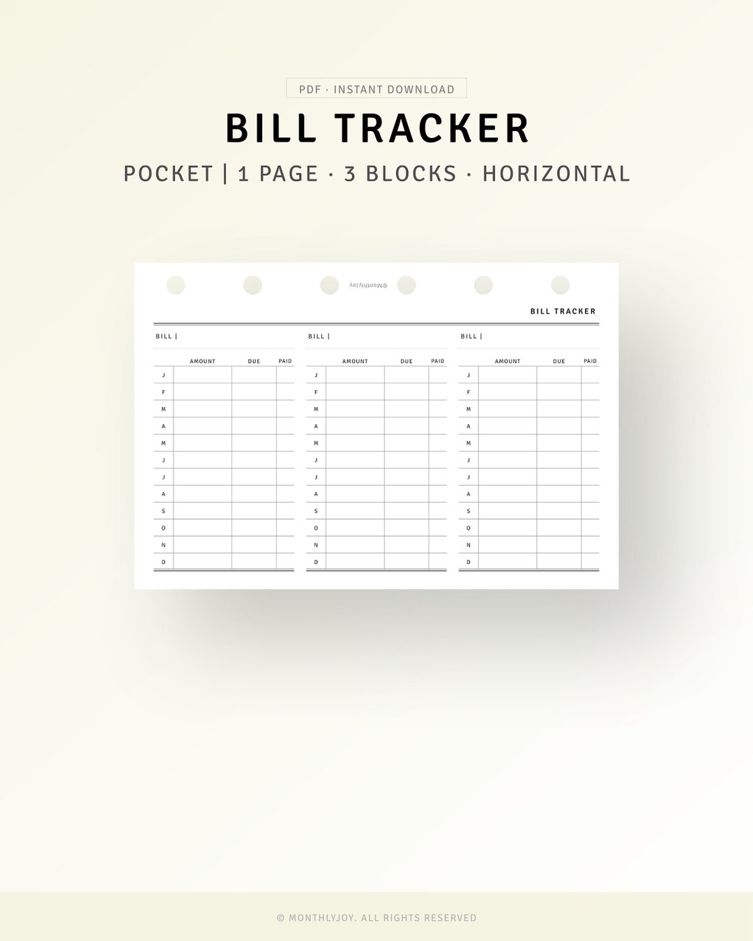 Bill Organizer Printable Pocket Planner Inserts, Monthly Spending ...